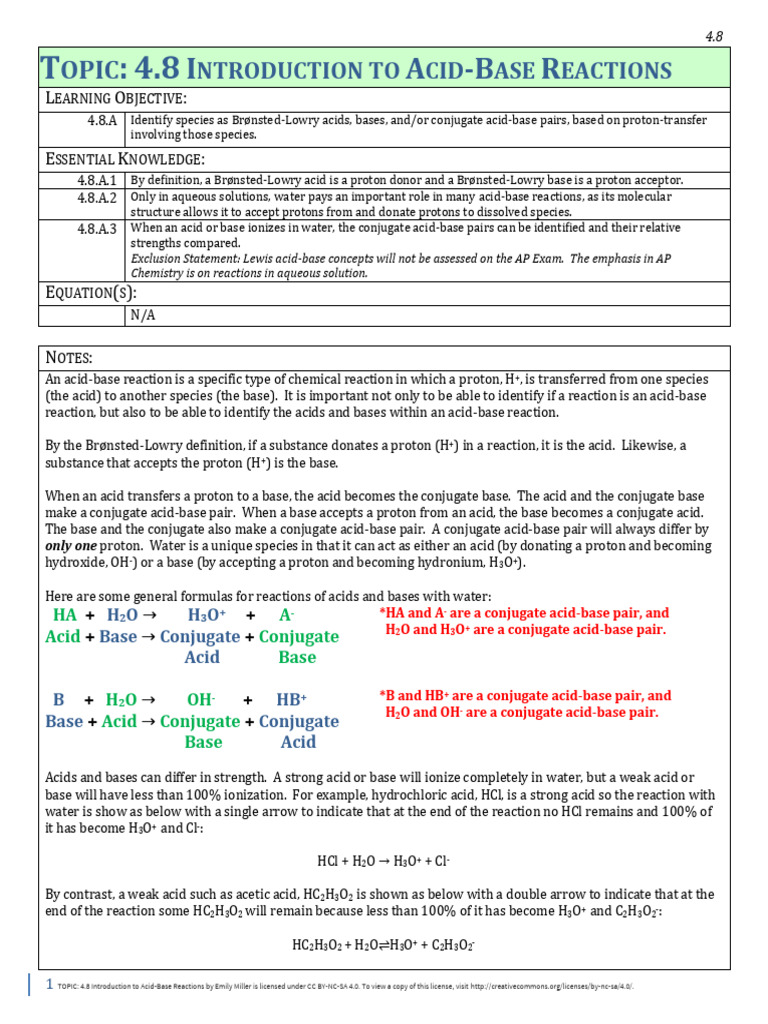 Kami Export - 4.8 Introduction To Acid-Base Reactions Student | PDF | Acid | Hydroxide