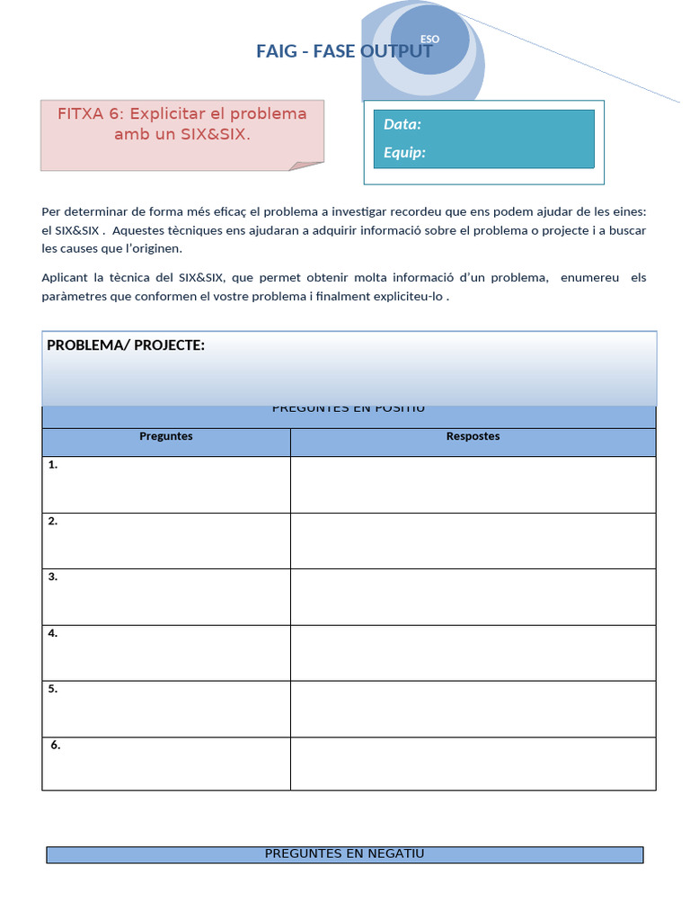 Fitxa 6 - Explicitar El Problema (Six&six) | PDF
