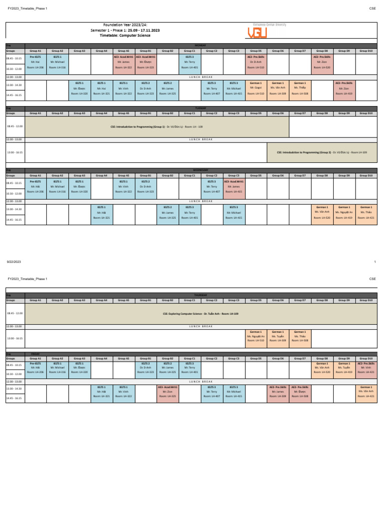 FY2023 Timetable Phase 1 - CSE | PDF