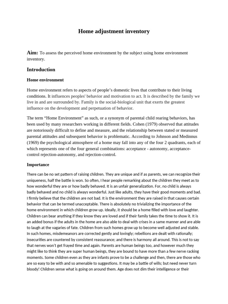 Home Adjustment Inventory | PDF | Punishments | Attitude (Psychology)