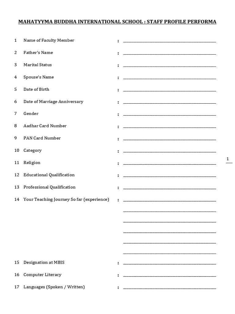Staff Profile Form for MBIS Faculty | PDF