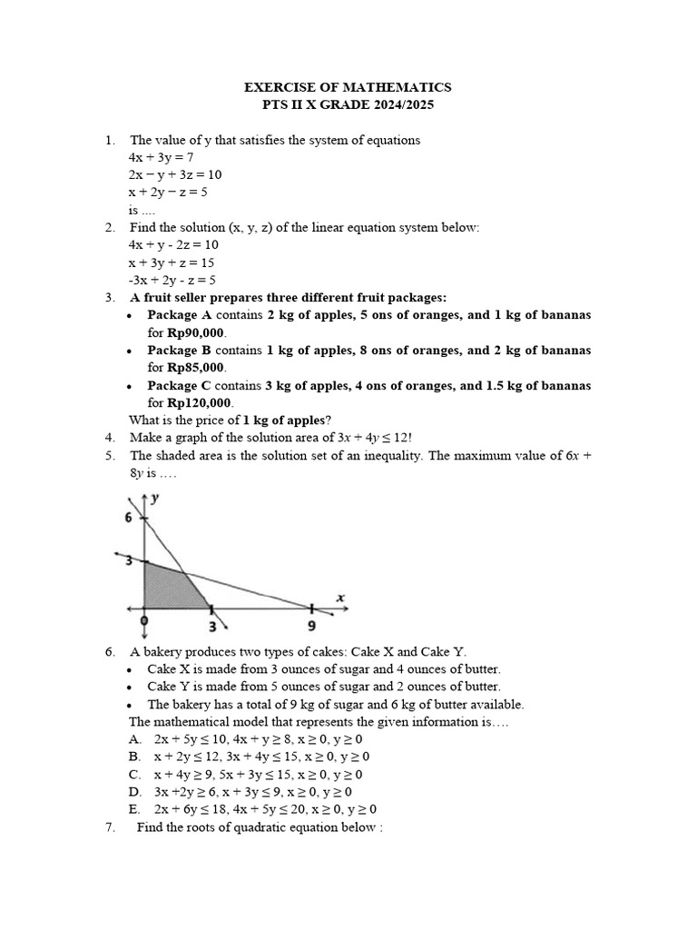 Exercise of PTS Ii Mathematics X Grade 2024-2025 | PDF