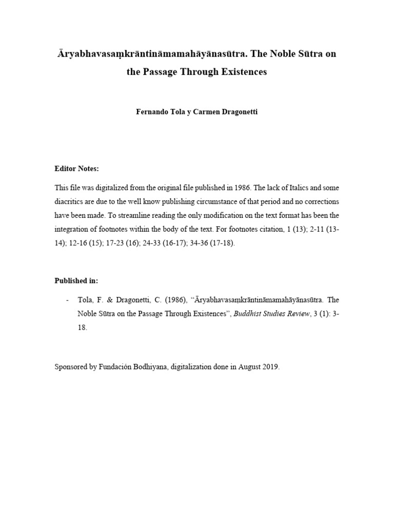 BSR_3_1_3_Tola_Dragonetti-Noble_Sutra_Passage-1986 | PDF | Reincarnation | Śūnyatā