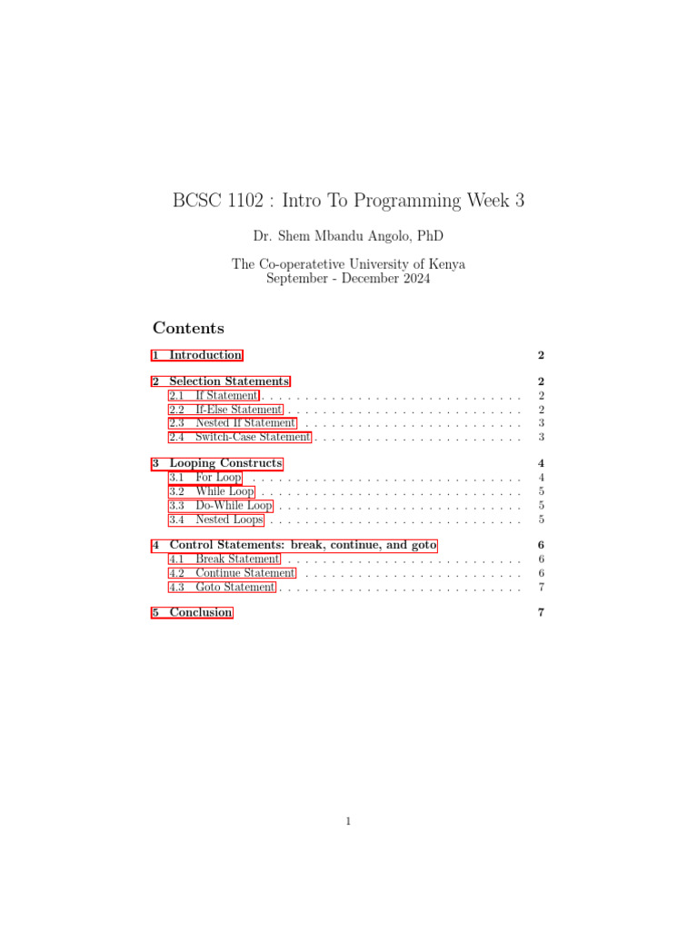BCSC 1102 Introduction To Programming Lecture 5 | PDF | Control Flow | Programming Paradigms
