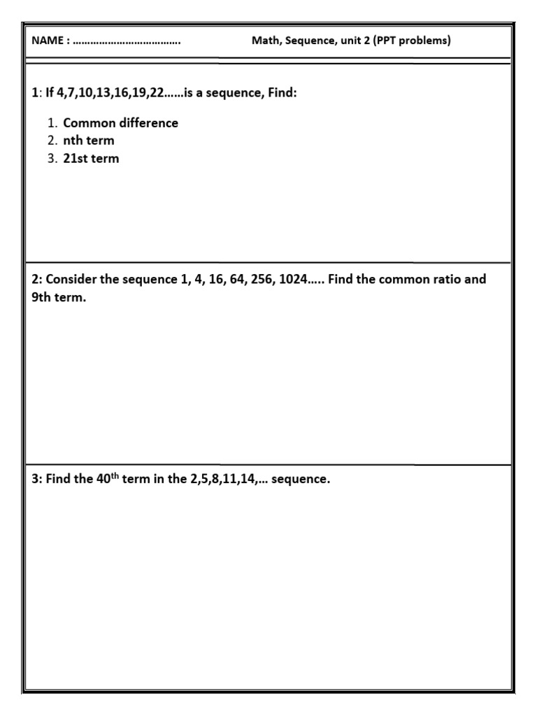 SEQUENCE, Unit 2 (PPT Problems) | PDF