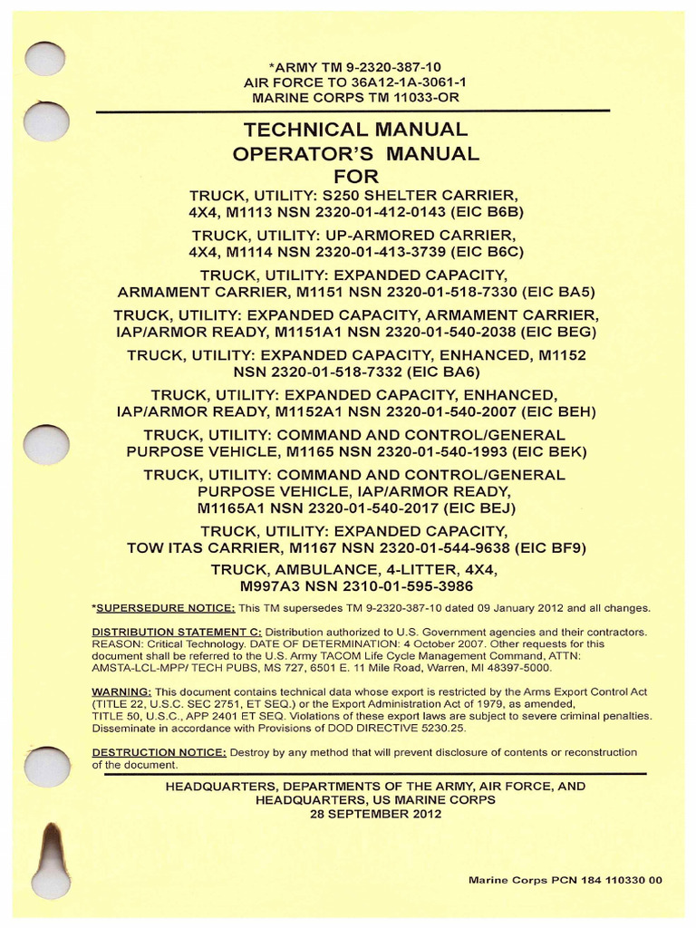 Operators Manual for HMMWV | PDF