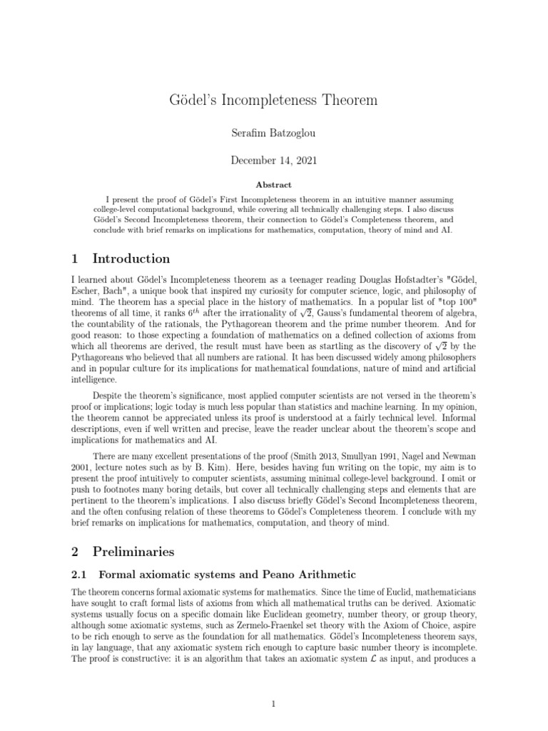 Goedels Incompleteness Theorem | PDF | Axiom | Theorem