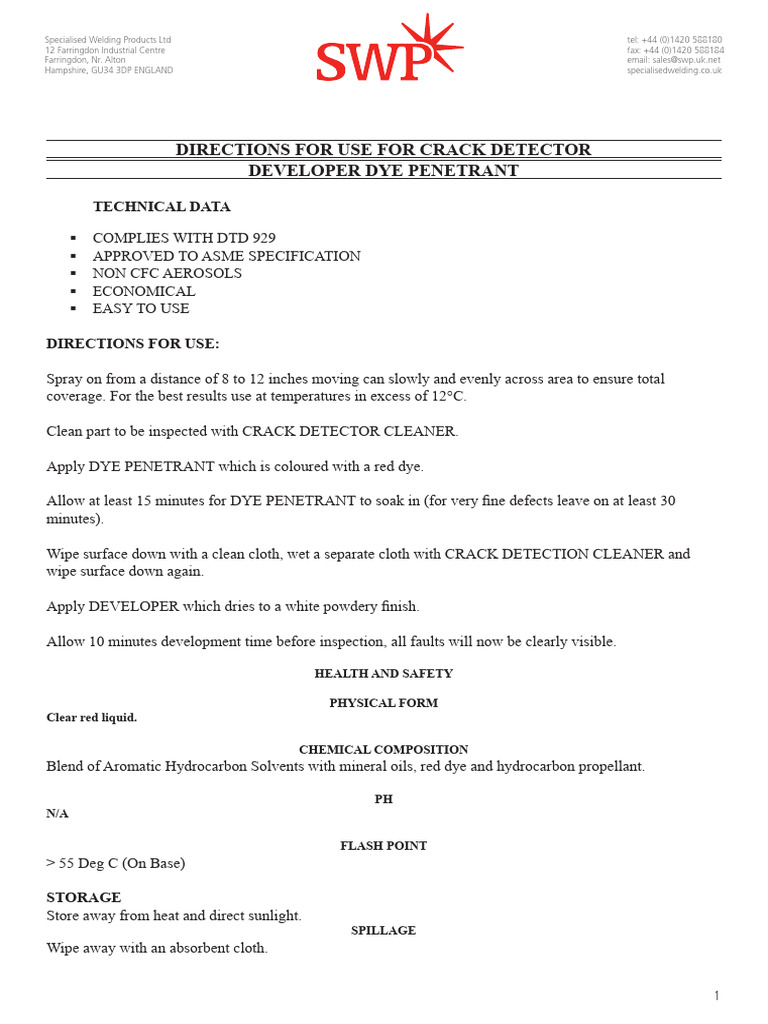 Crack Detector Penetrant | PDF | Materials