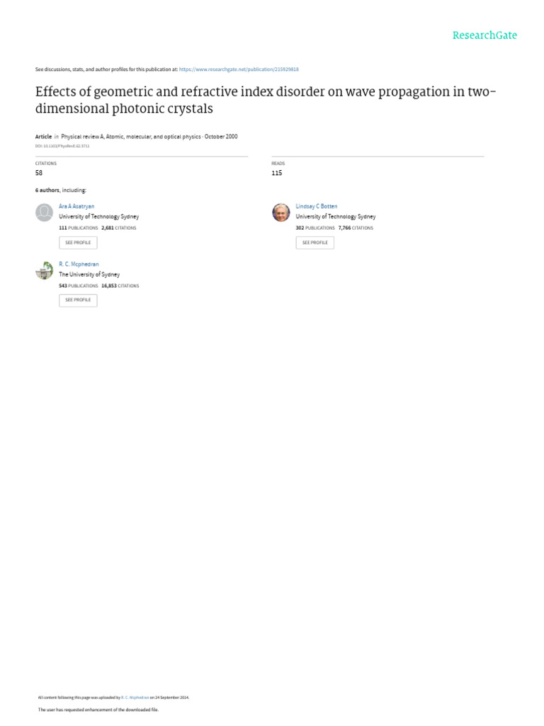 Effect Of Geometric Refractive Index Disorder Pdf Refractive Index