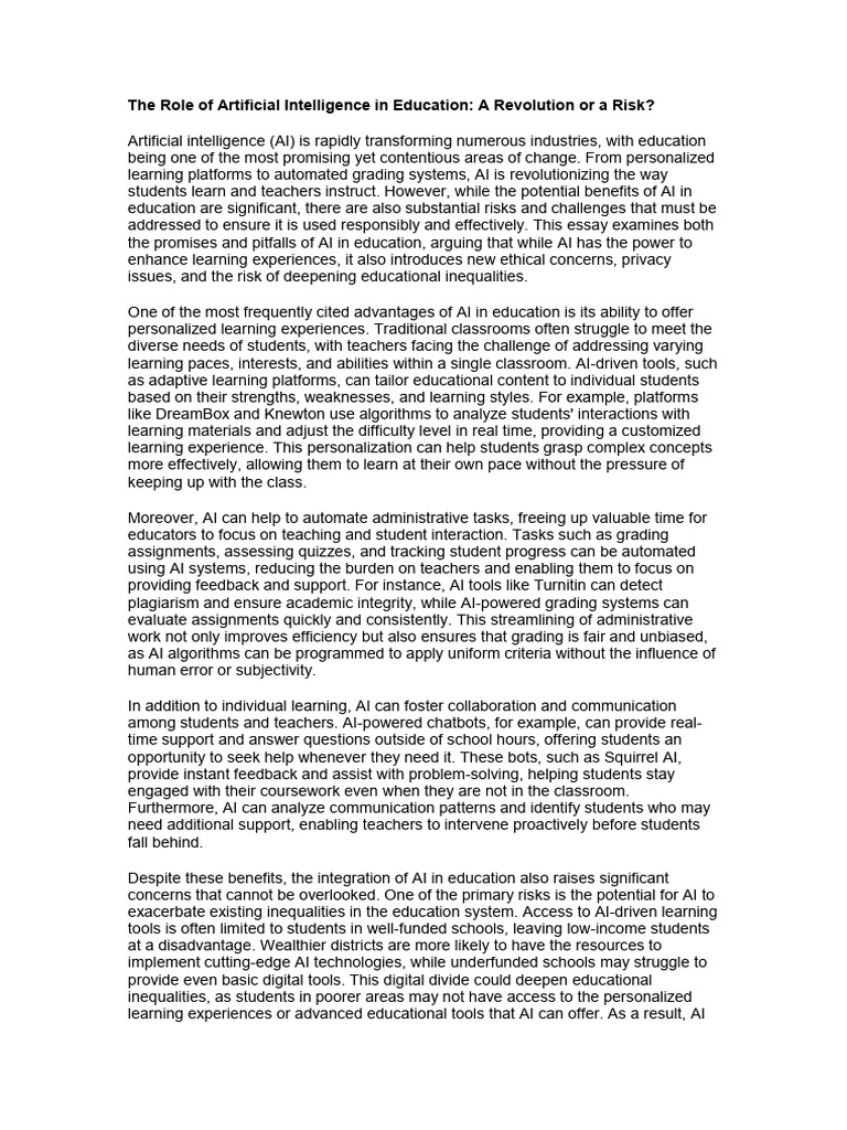AI's Impact on Education: Benefits and Risks | PDF | Artificial ...