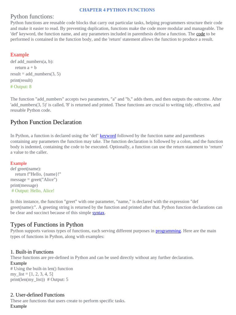 Chapter 4 Python Functions | PDF | Parameter (Computer Programming) | Anonymous Function