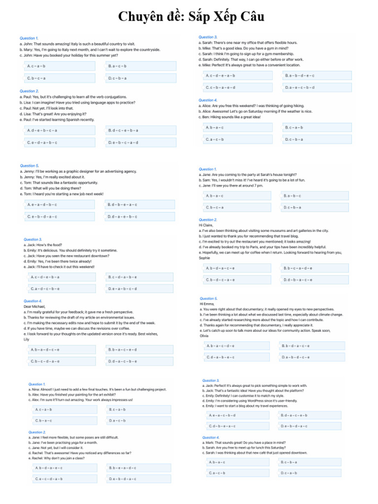 Handout Sắp Xếp Câu | PDF