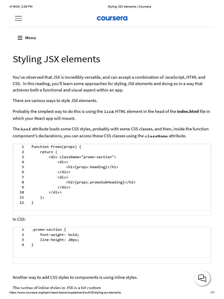 Styling JSX elements _ Coursera | PDF Styling JSX elements _ Coursera | PDF