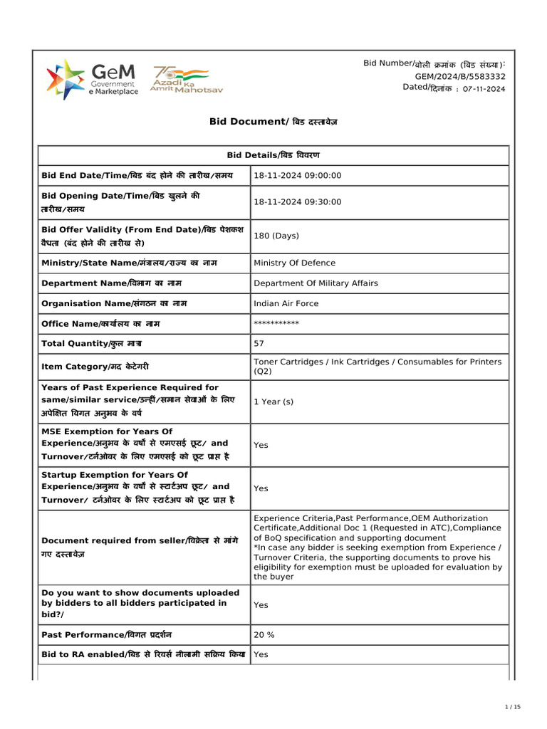 GeM-Bidding-7110622 | PDF | Printer (Computing) | Procurement