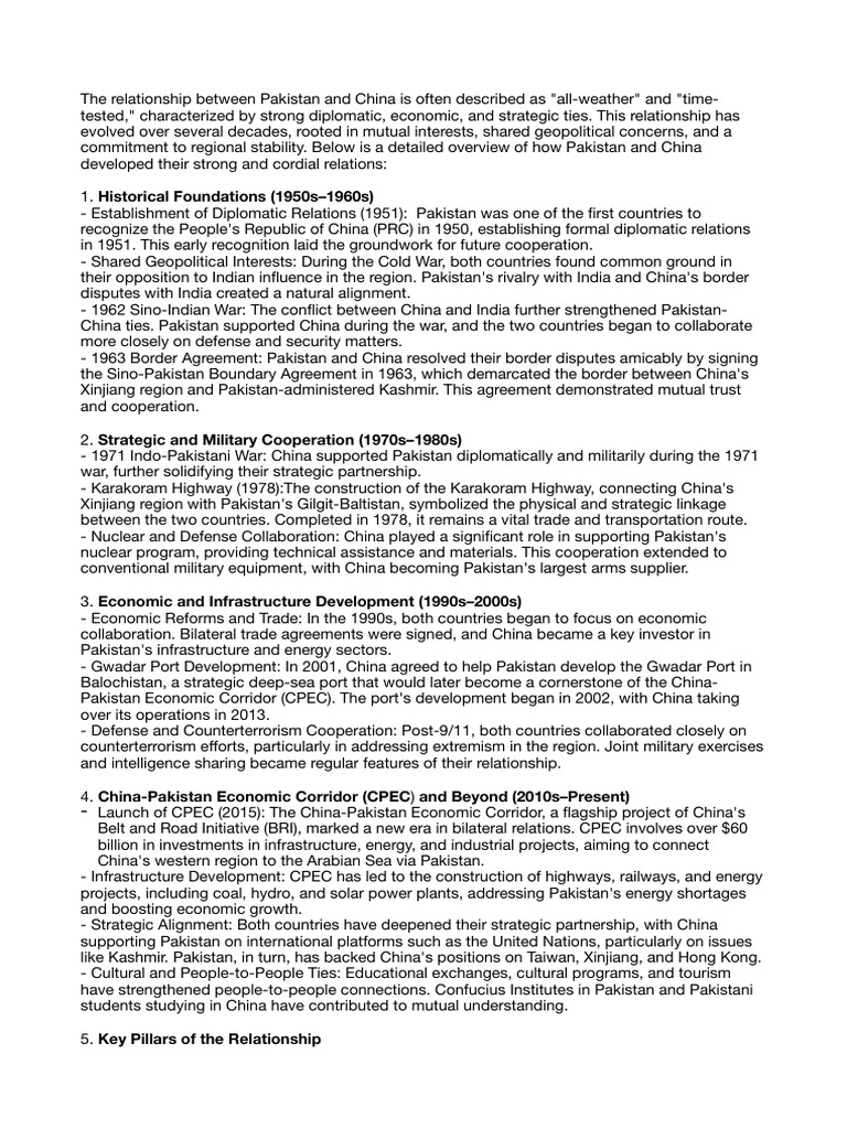Pakistan-China Relations Overview | PDF | Pakistan | International ...