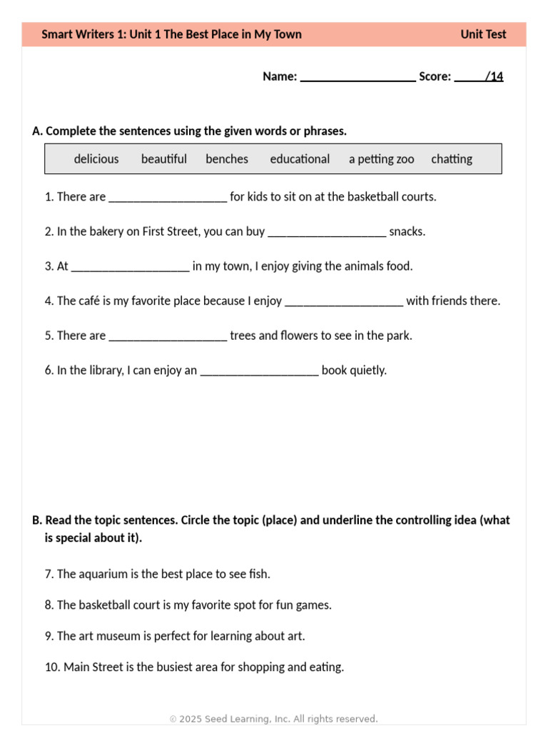 Unit Test: Best Places in My Town | PDF