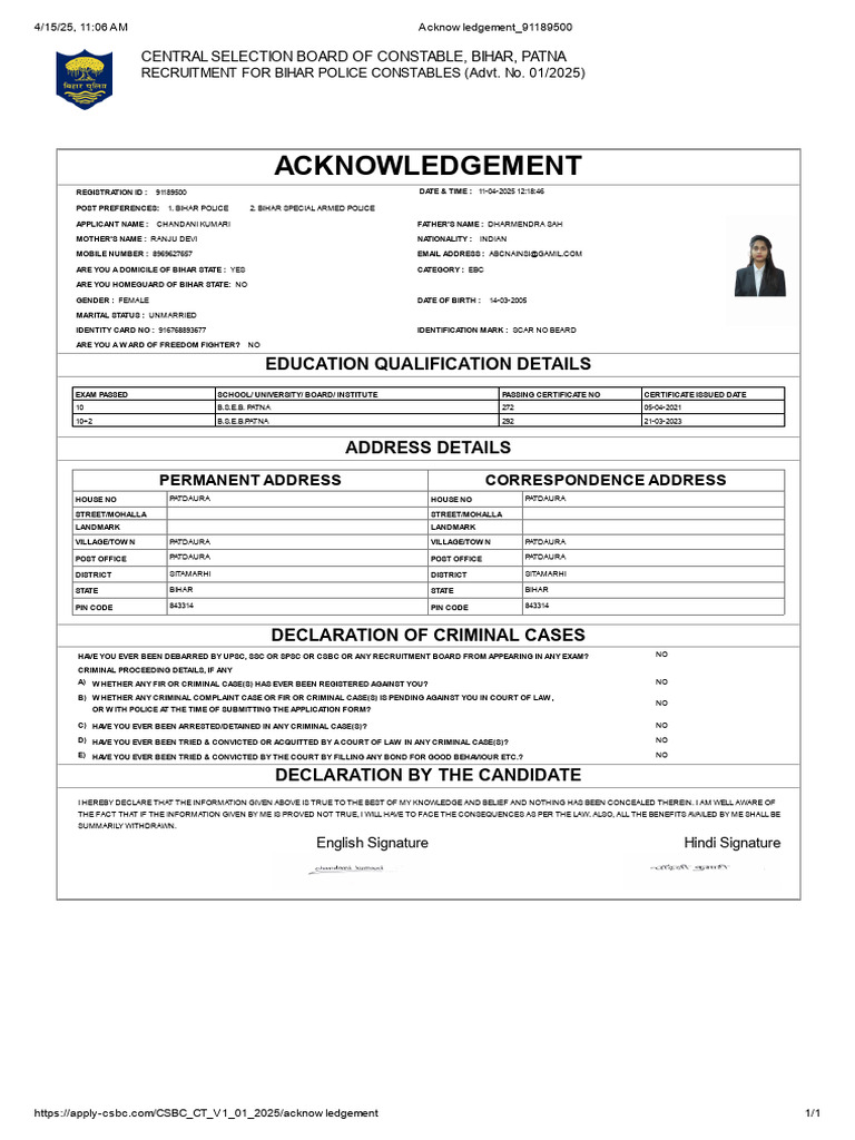 Acknowledgement 911895009885 | PDF | Government | Government And Personhood