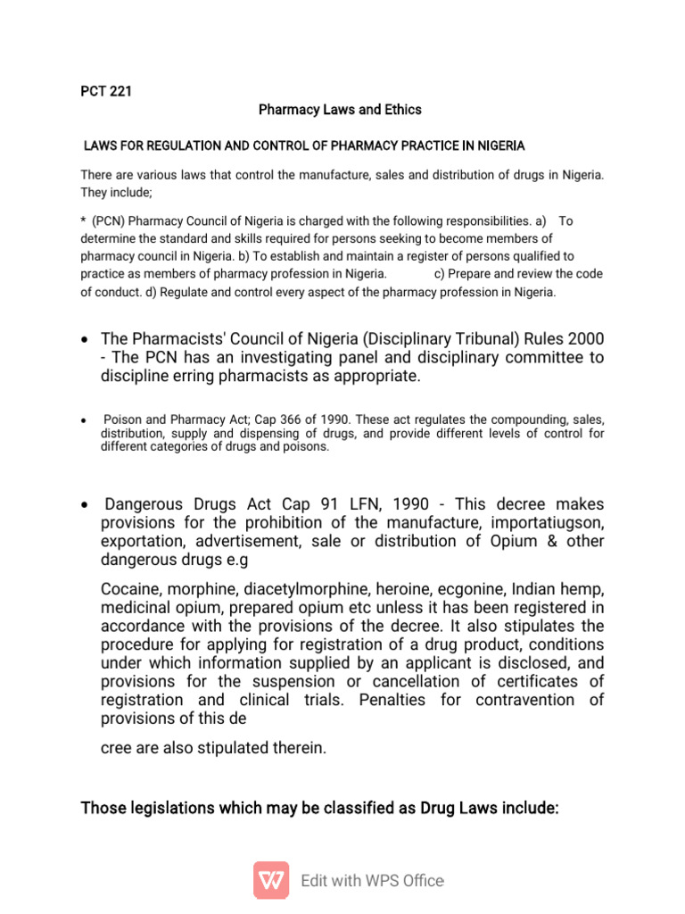 PCT 221 (Pharmacy Law and Ethics) | PDF | Pharmacist | Medical Prescription