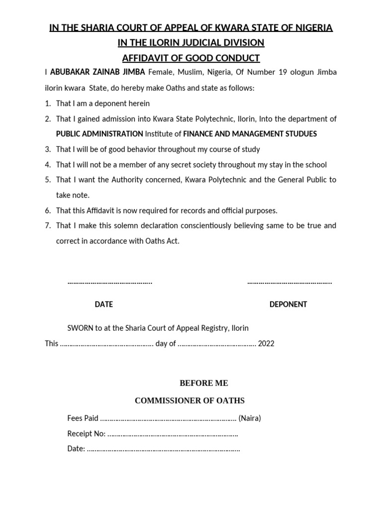 Zainab IN THE SHARIA COURT OF APPEAL OF KWARA STATE OF NIGERIA IN THE ...