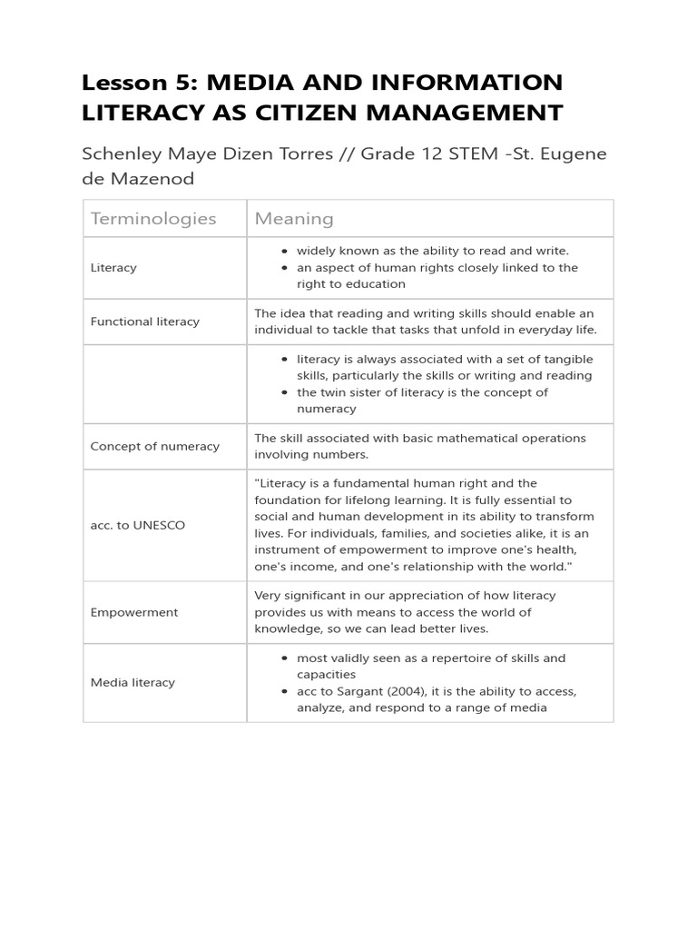 Lesson 5 Media and Information Literacy As Citizen Management | PDF ...