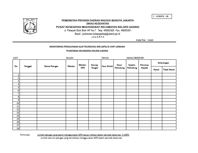 Salinan dari FORM MONITORING APD.xlsx - KOSONG | PDF