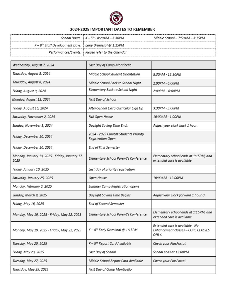 Monticello Academy 2024-2025 Calendar | PDF | Academic Term
