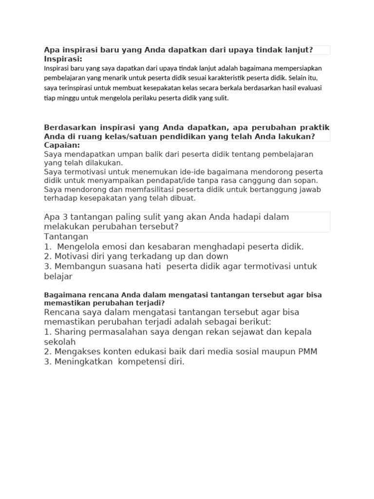 Apa Inspirasi Baru Yang Anda Dapatkan Dari Upaya Tindak Lanjut | PDF