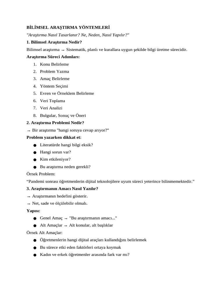 BİLİMSEL ARAŞTIRMA YÖNTEMLERi Sınav Dökümanı | PDF