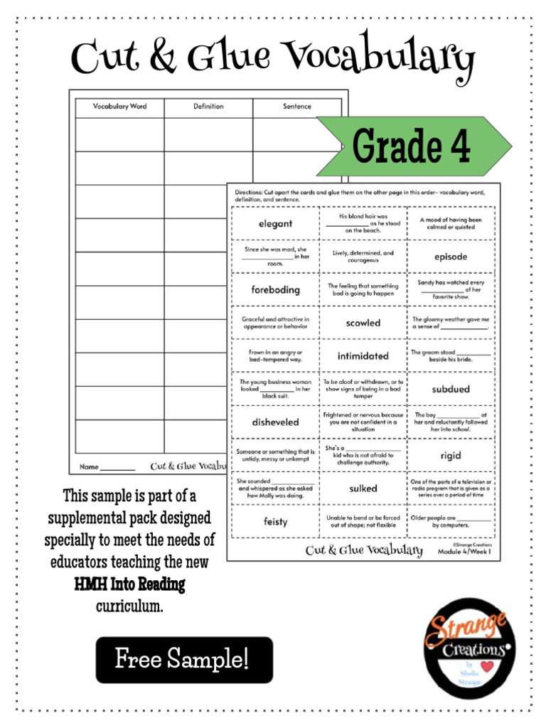 Grade 4 Cut & Glue Vocabulary Cards | PDF