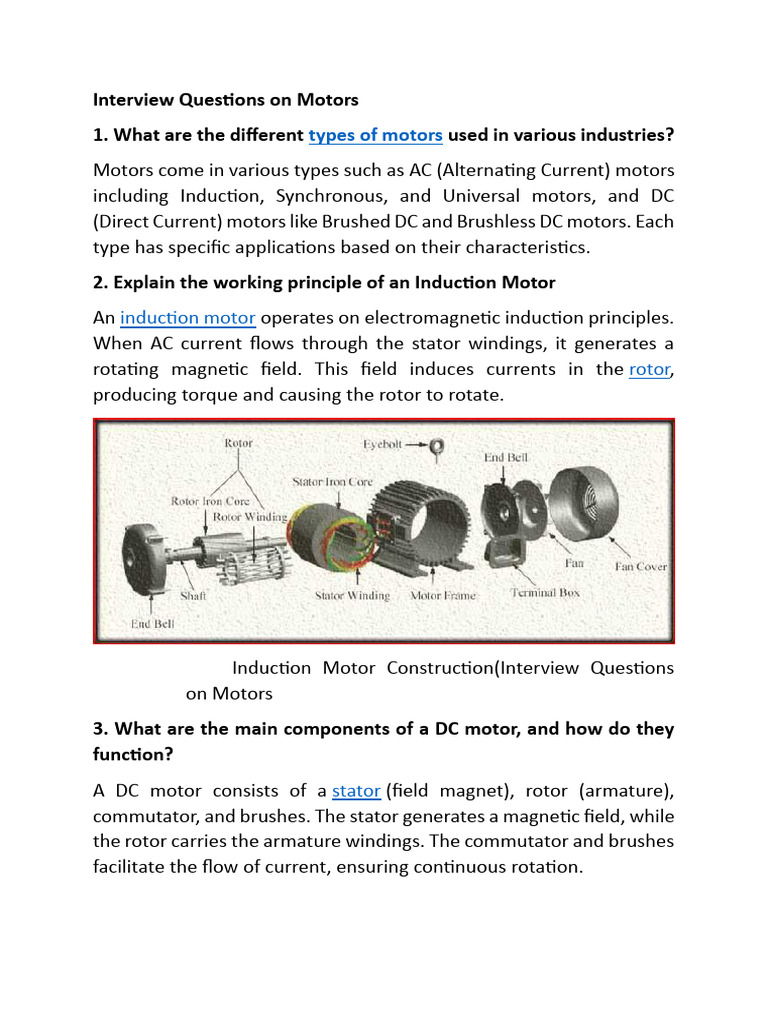 Motor Interview Questions Explained | PDF | Electric Motor ...