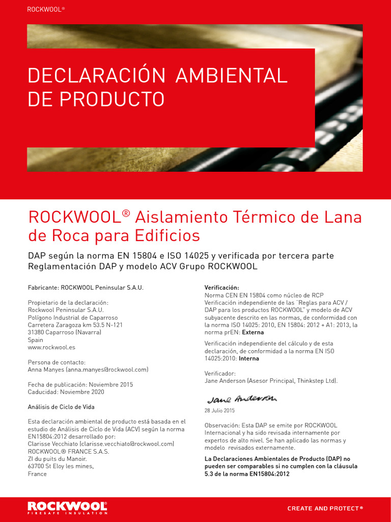 Epd Rockwool Es | PDF | Aislamiento térmico | Materiales