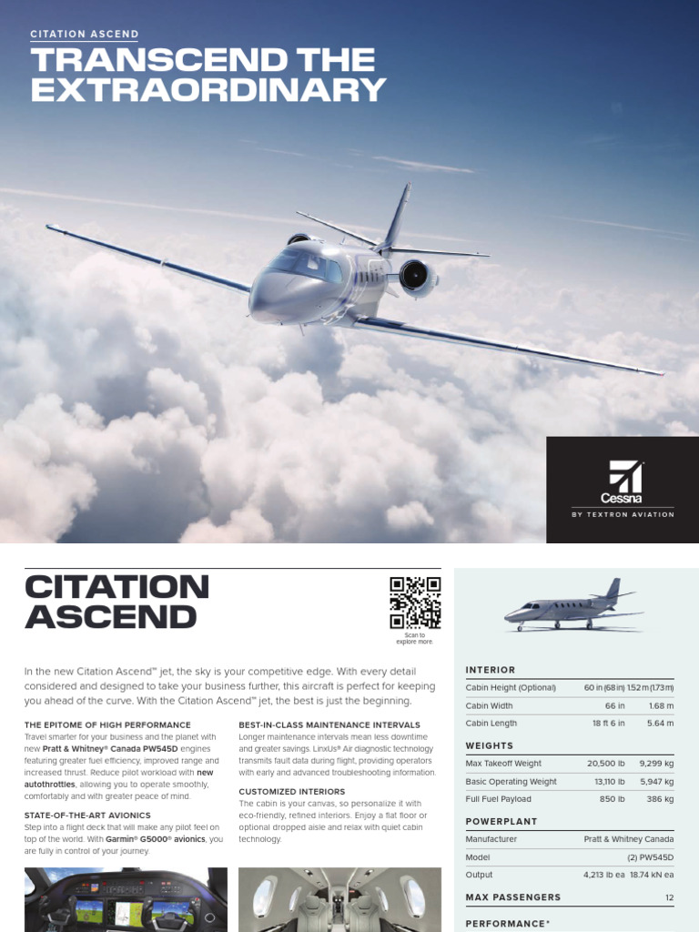 Citation Ascend Product Card | PDF | Transport | Aircraft Configurations