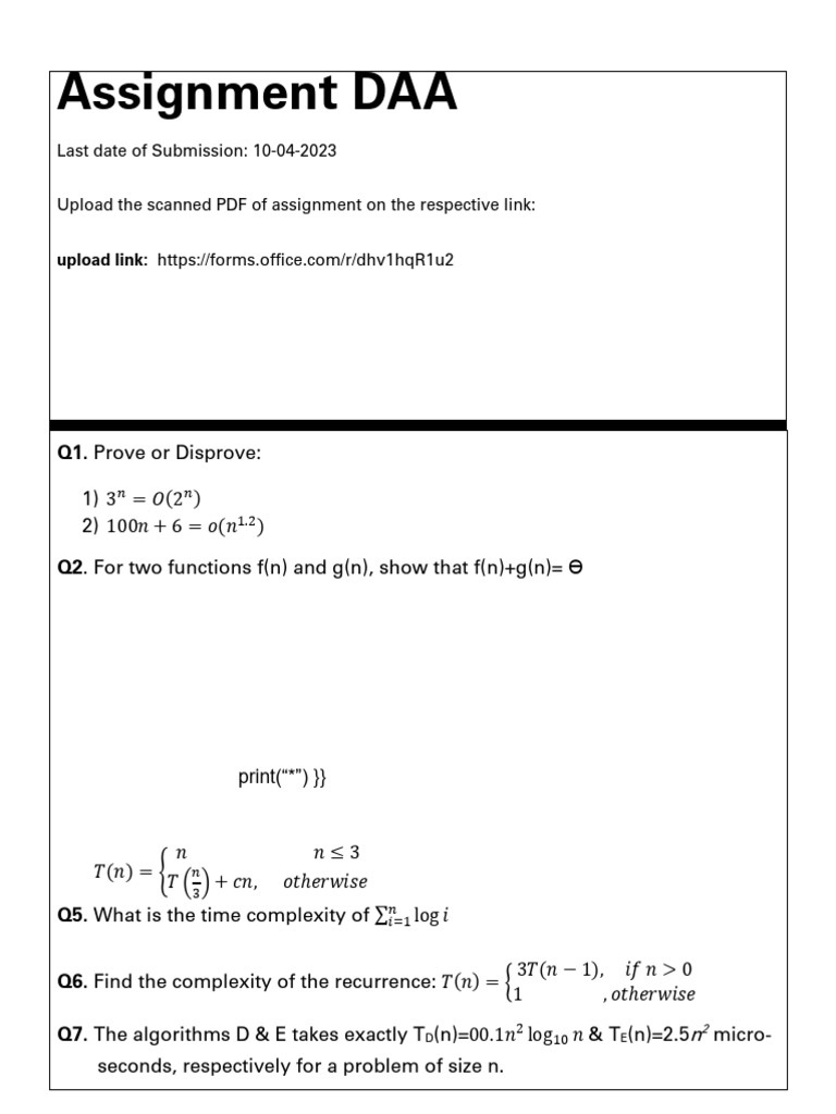 DAA Assignment: Complexity Analysis Tasks | PDF