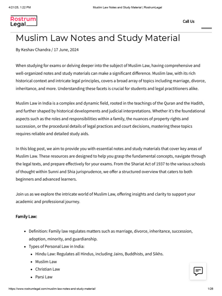 Muslim Law Notes and Study | PDF | Will And Testament | Sharia