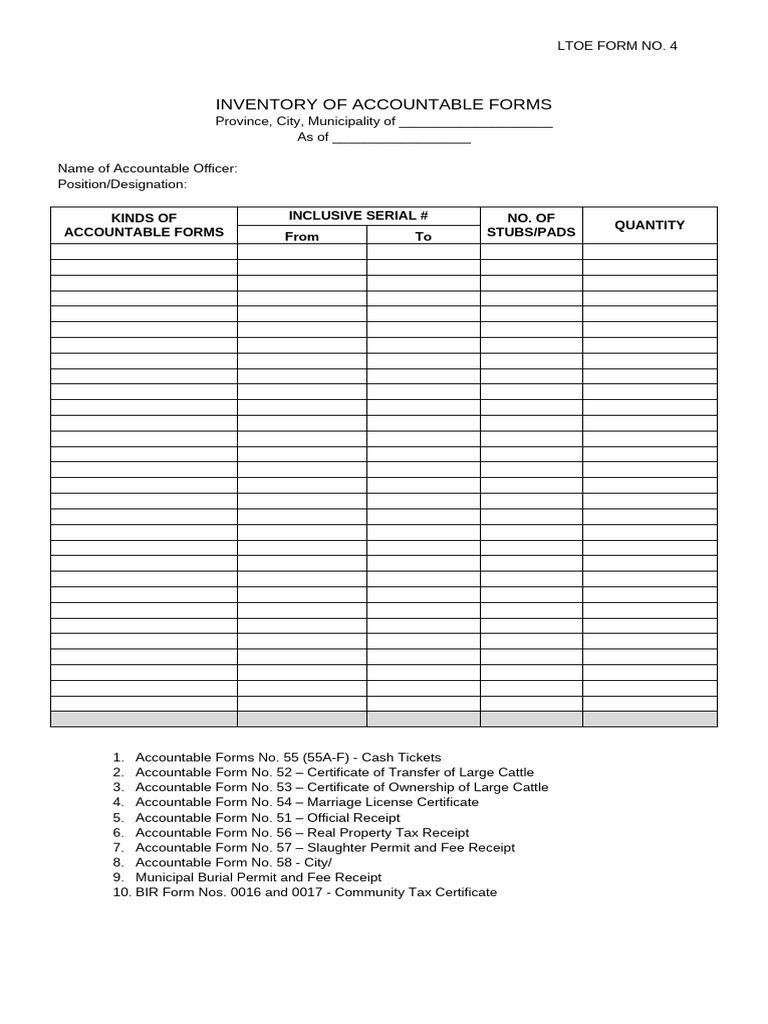 NVENTORY OF ACCOUNTABLE FORMS | PDF