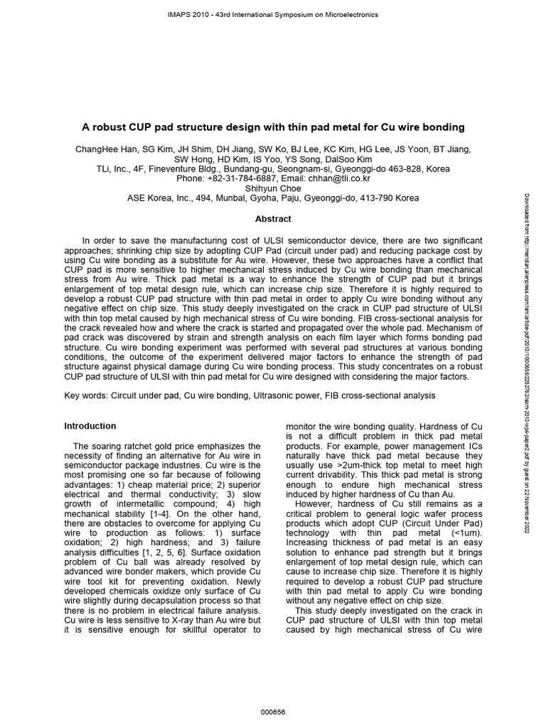 A Robust Cup Pad Structure Design With Thin Pad Metal For Cu Wire ...
