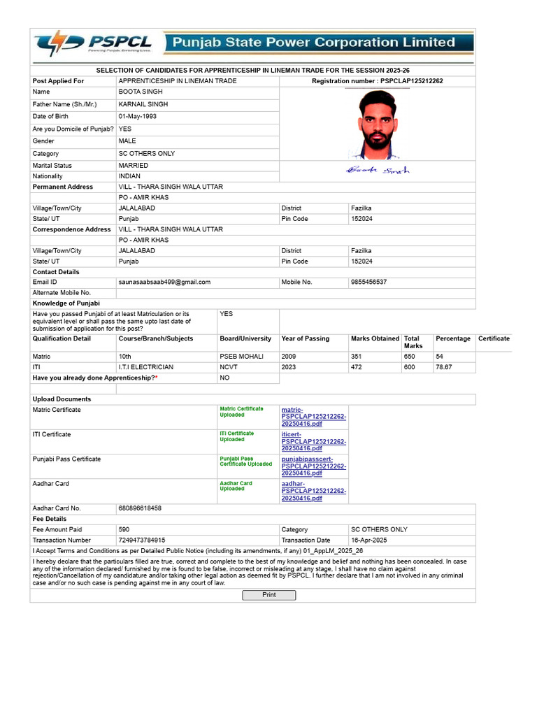 Application Form Print | PDF