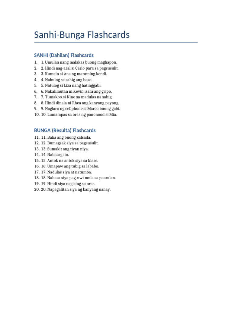 Sanhi Bunga Flashcards | PDF