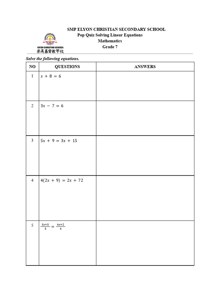 Solving Linear Equations Worksheet | PDF