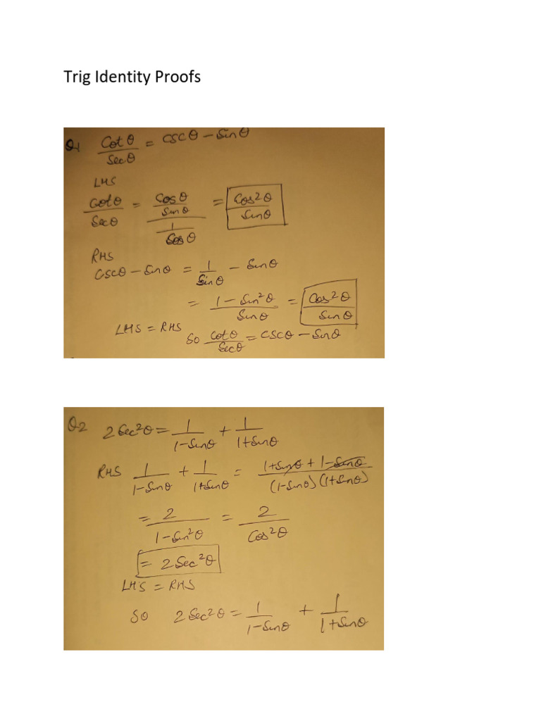 7.5 Trigonometry Identity Assignment | PDF