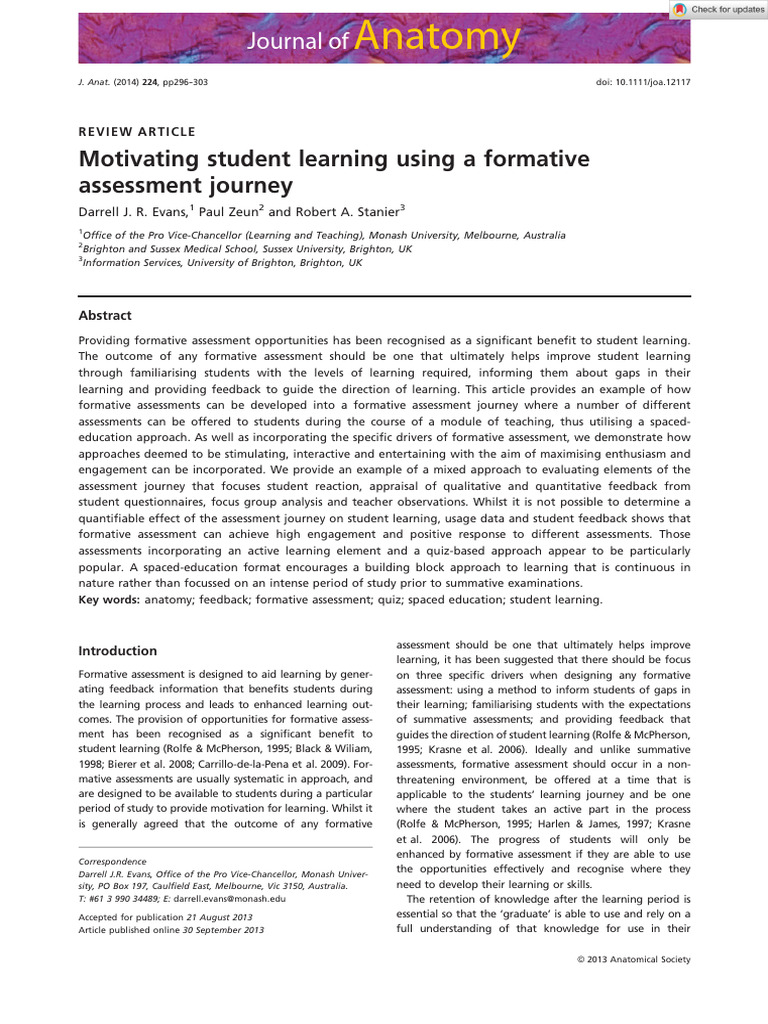 Journal of Anatomy - 2013 - Evans - Motivating Student Learning Using A ...
