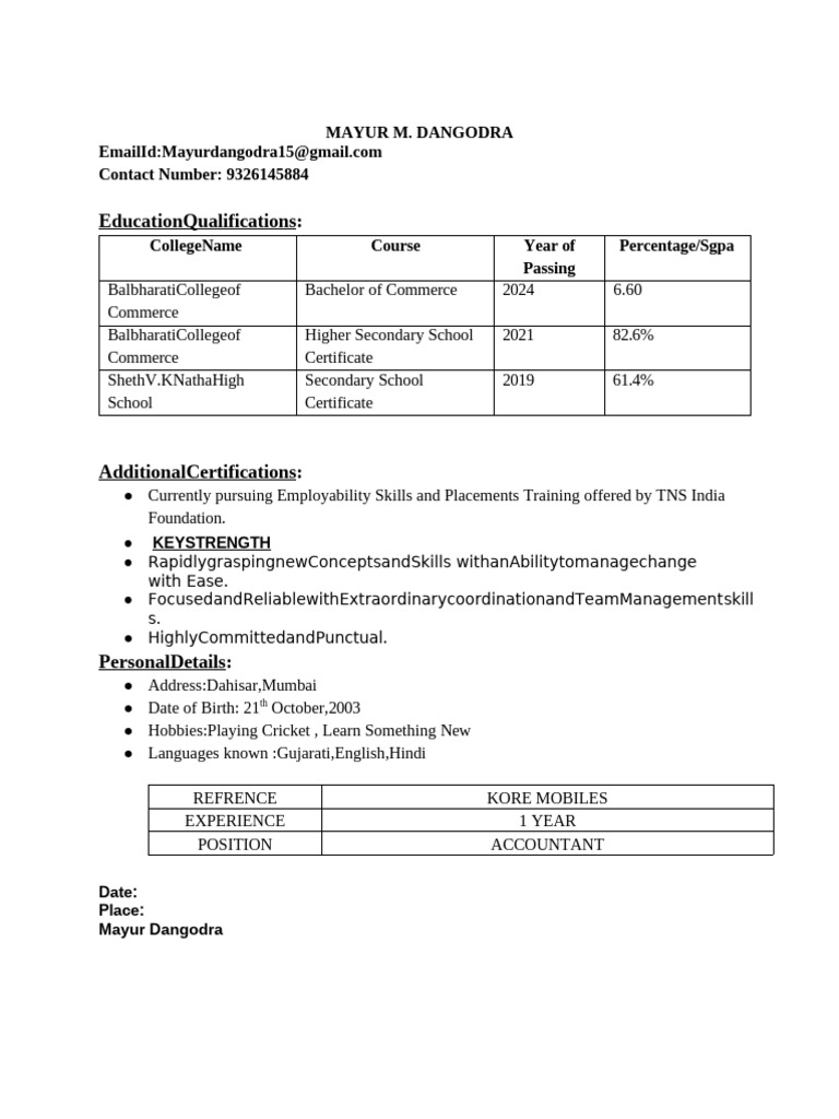 Mayur Dangodra Resume | PDF