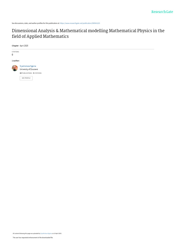 Dimensional Analysis & Mathematical Modelling Mathematical Physics in The Field of Applied ...