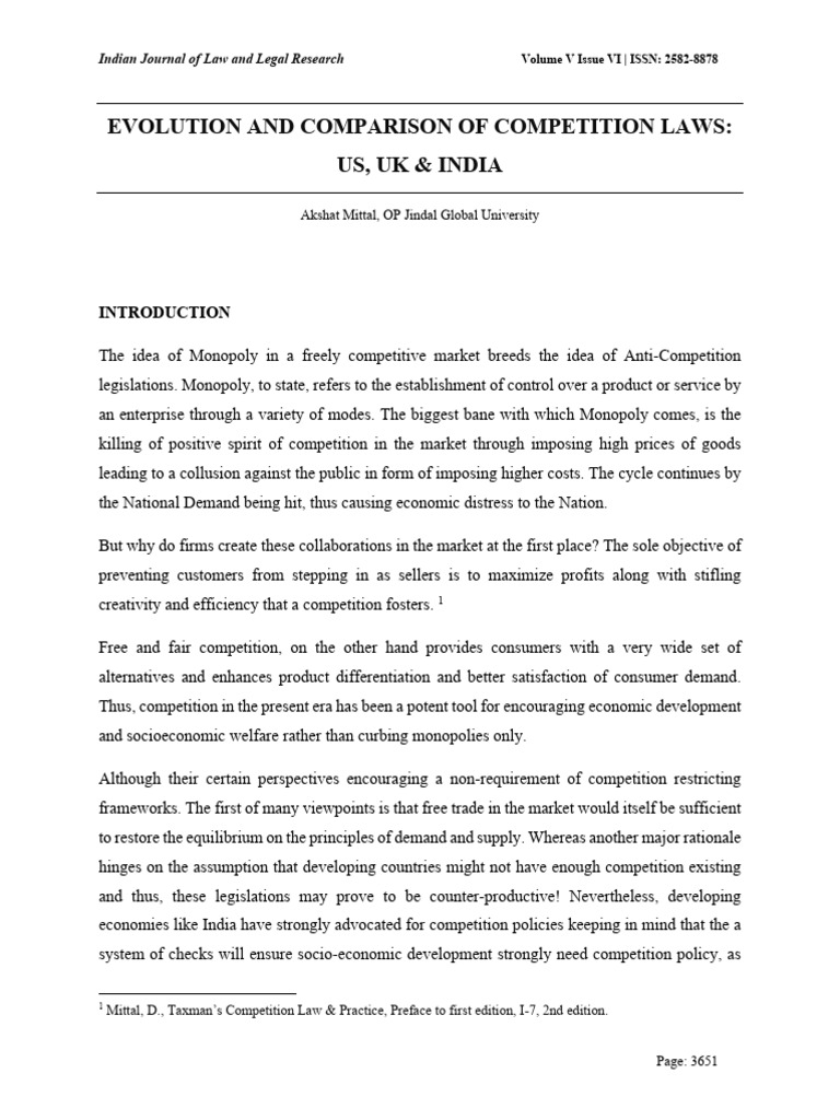 Evolution of Competition Laws: US, UK, India | PDF | Competition Law ...