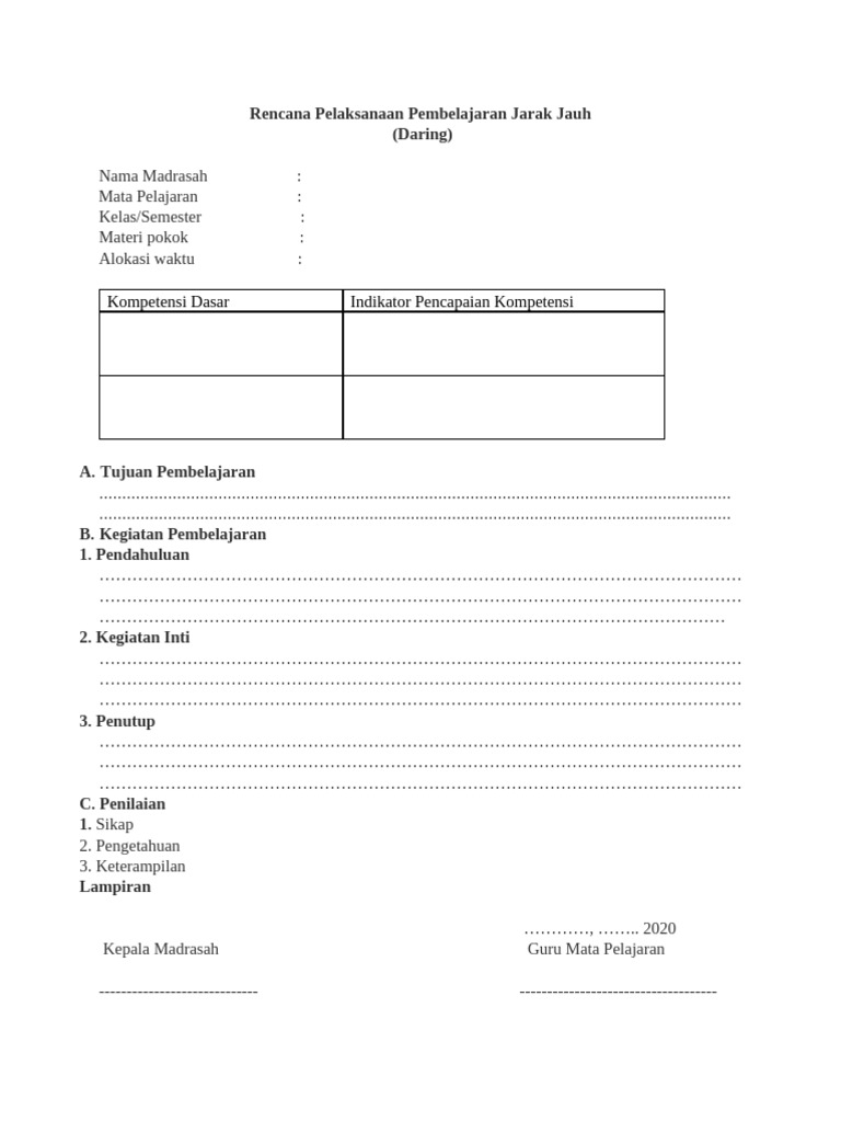 2 - Model Format RPP New Normal Kepdirjen Pendis 9721 | PDF
