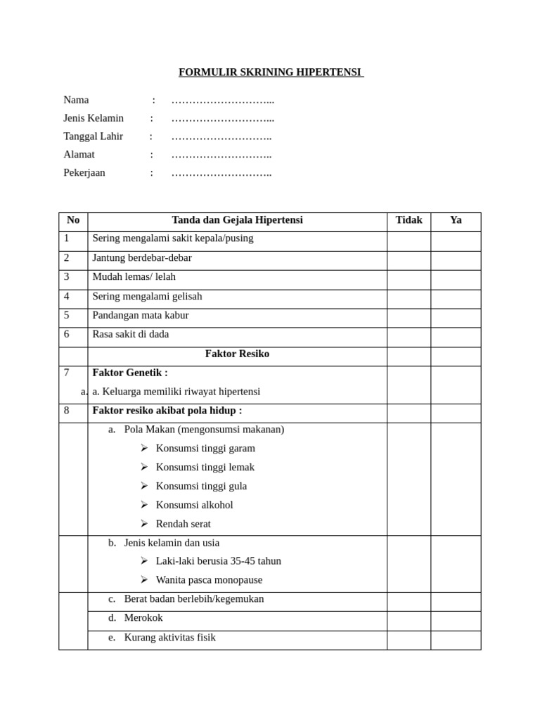 Formulir Skrining Hipertensi | PDF