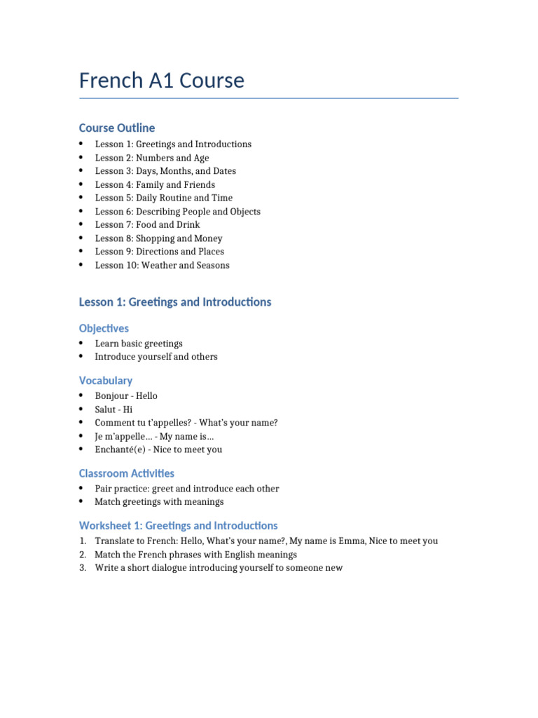 French lesson plan francais | PDF