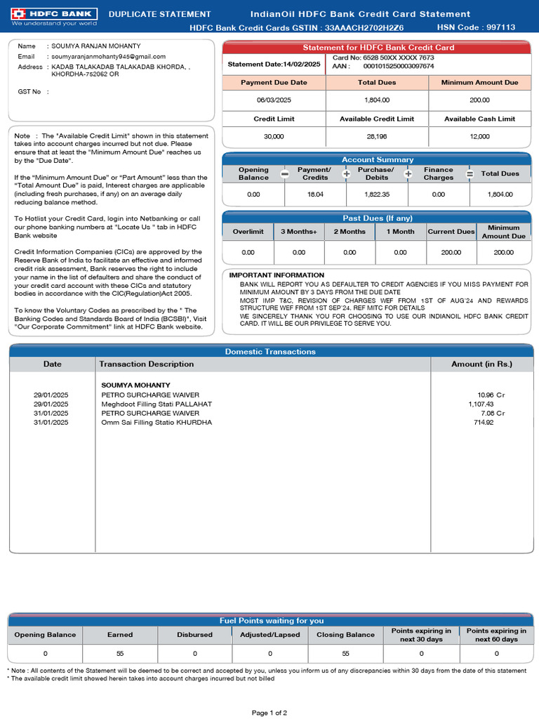 BilledStatements 7673 19-04-25 09.39 | PDF | Credit Card | Service ...