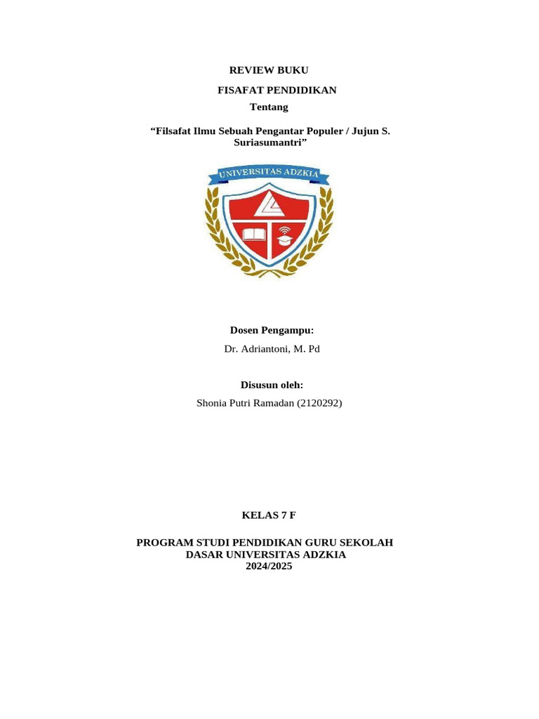 REVIEW BUKU Filsafat Shonia Putri 2120292 | PDF