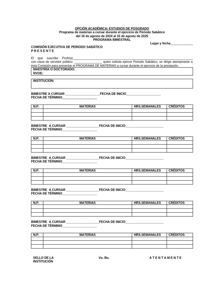 FORMATOS PROGRAMA DE MATERIAS ESTUDIOS DE POSGRADO 2024_1 | PDF | Etapas educativas | Educación ...